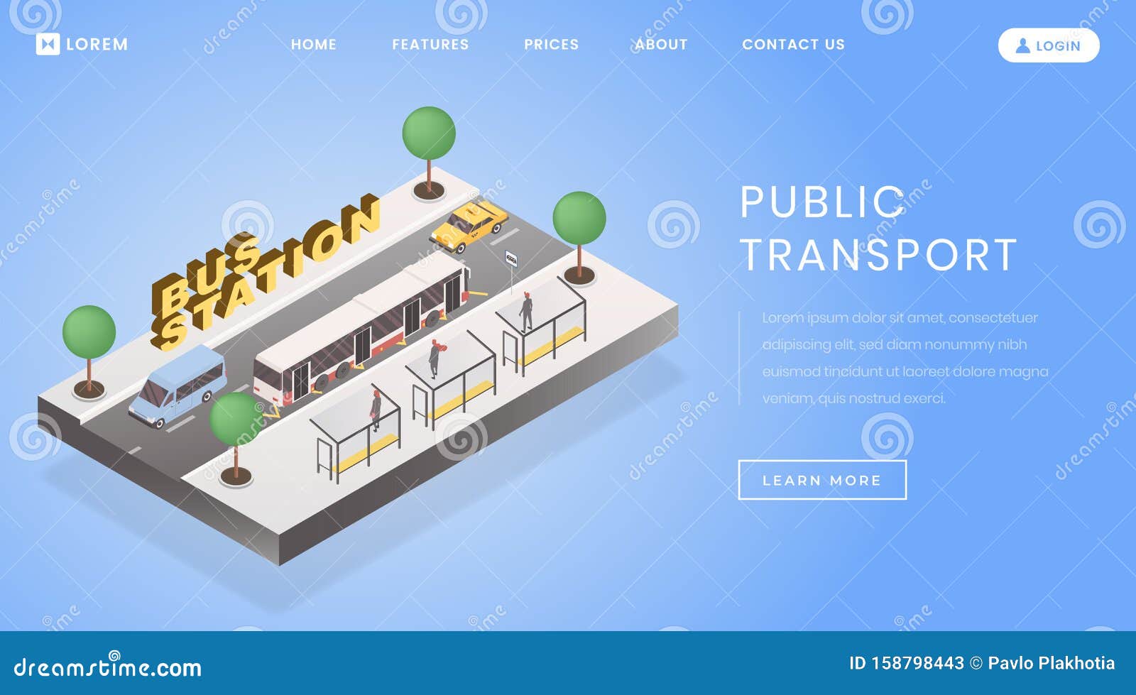 Bus Stop, Station Landing Page Vector Template. Public Transportation ...