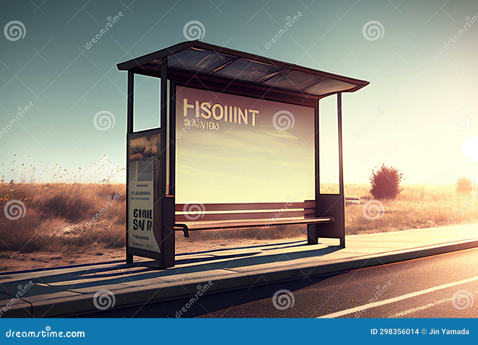 Bus Stop at Sunset. 3d Rendering and 3d Illustration Stock Illustration ...