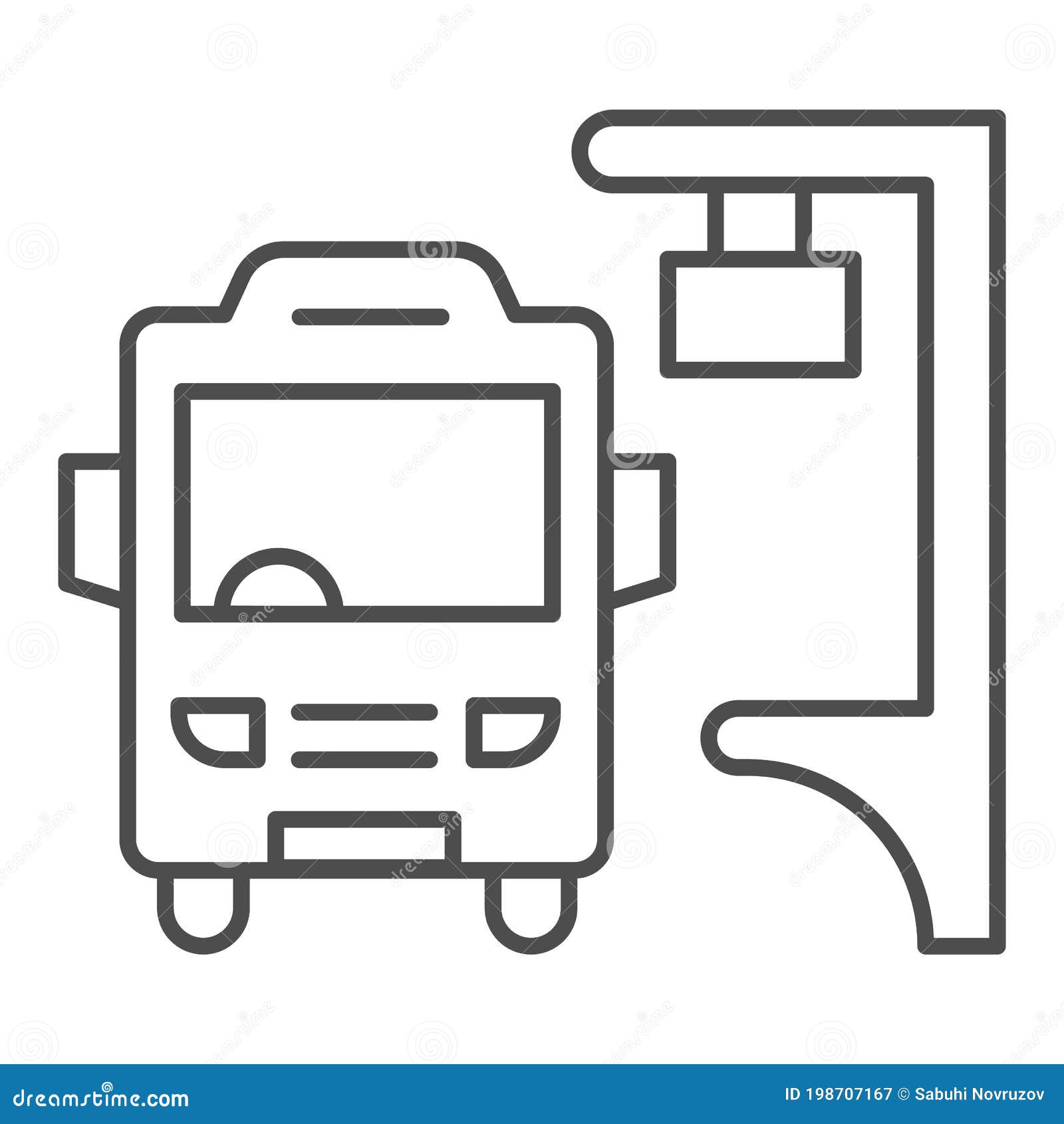 Bus Stop Thin Line Icon, Public Transport Concept, Silhouette of Bus at ... Bus Stop Thin Line Icon, Public Transport Concept, Silhouette of Bus at ...