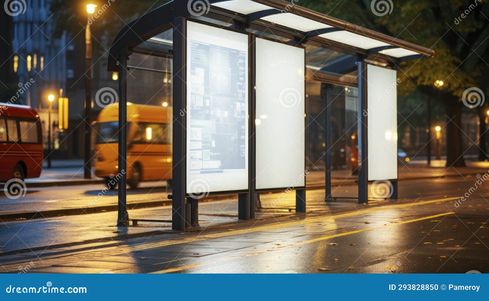 A Bus Stop with Unfilled Ad Spaces. Generative AI Stock Illustration ...
