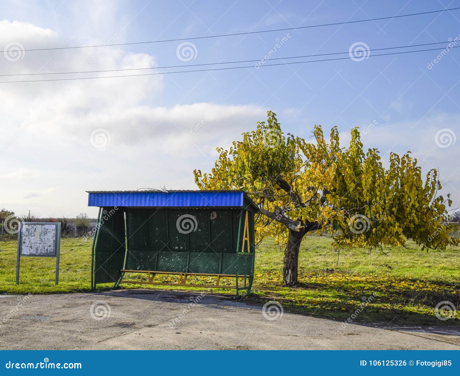 Bus Stop in the Village. the Stopper Next To the Tree. Stock Photo ...
