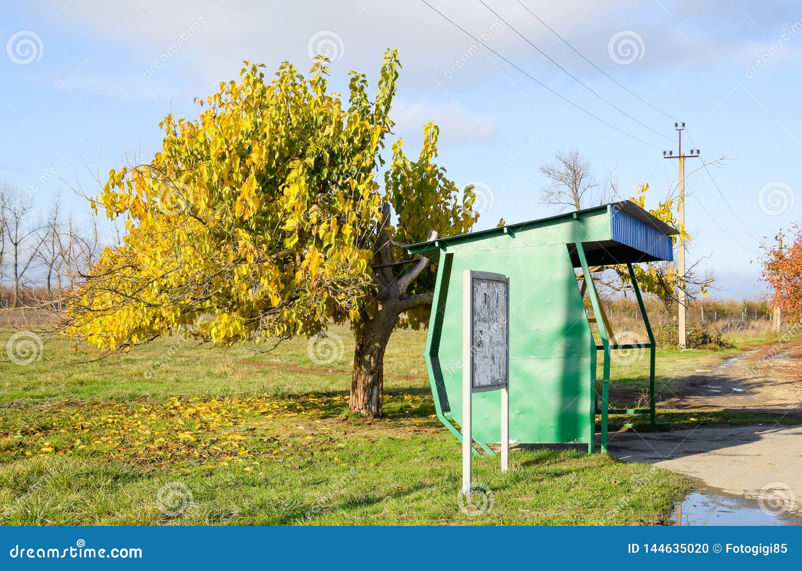 Bus Stop in the Village. the Stopper Next To the Stock Photo - Image of ...