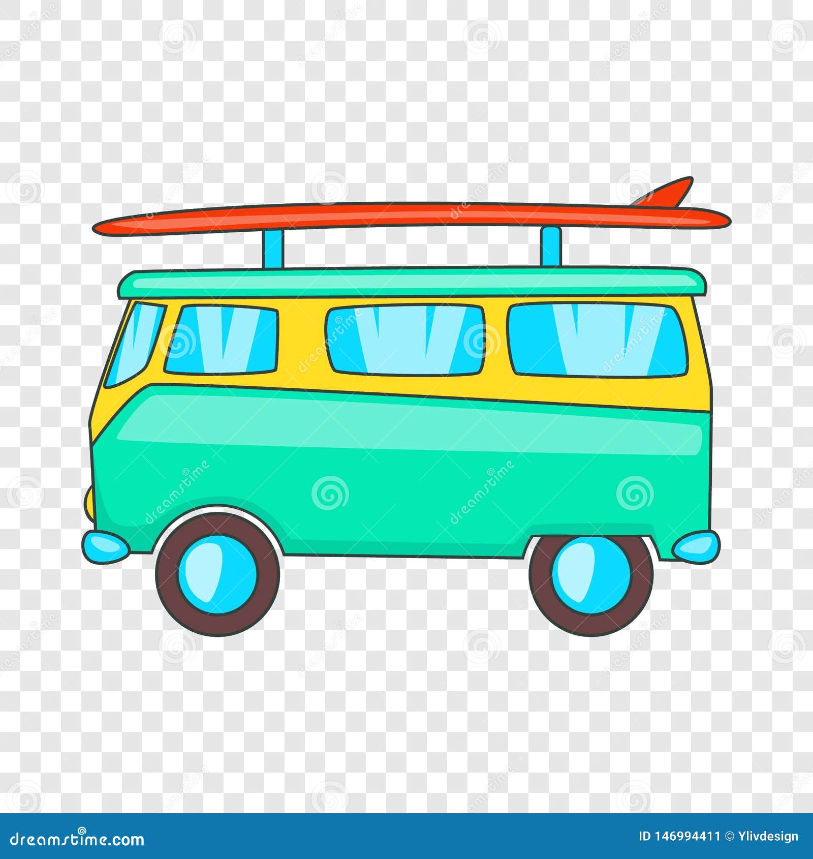 Bus with Surfboard Icon, Cartoon Style Stock Vector - Illustration of ...