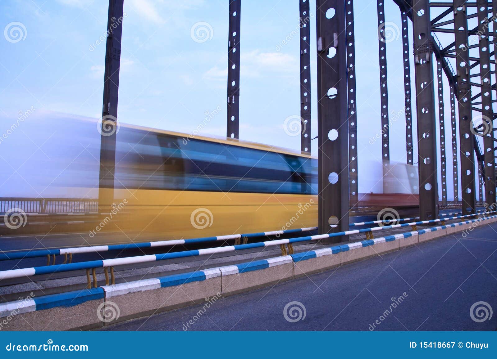 Bus throught the bridge stock image. Image of tail, girder - 15418667