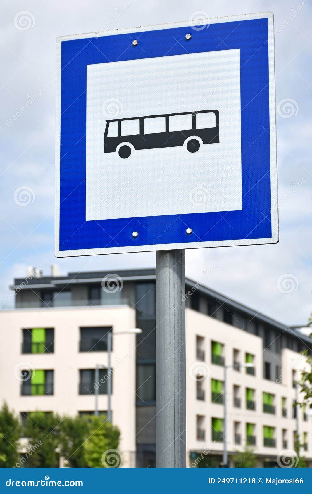 Bus Traffic Sign at the Bus Stop Stock Photo - Image of pole, tree ...