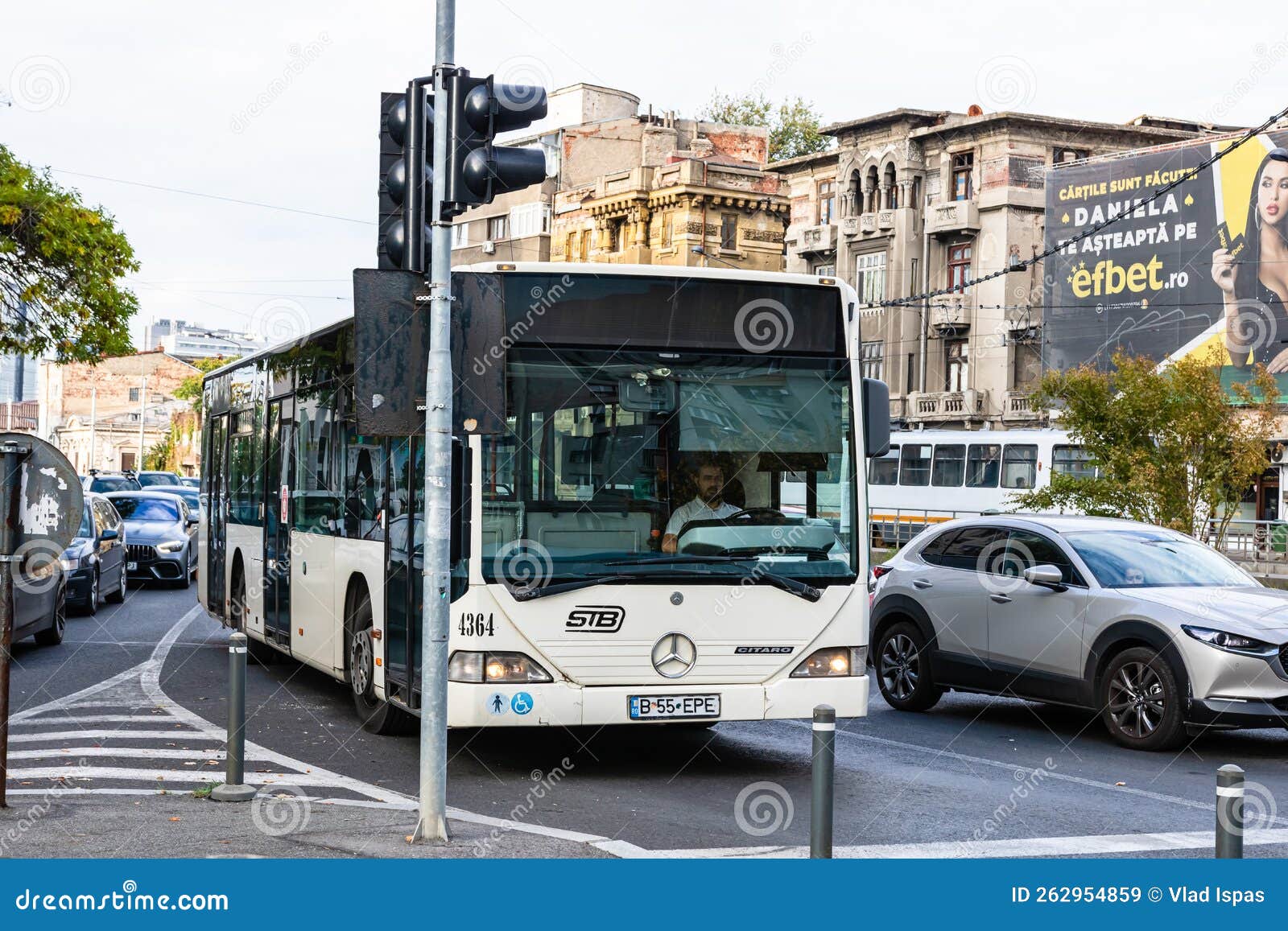 Bus in Traffic. STB Public Transport Bucharest, Romania, 2022 Editorial ...