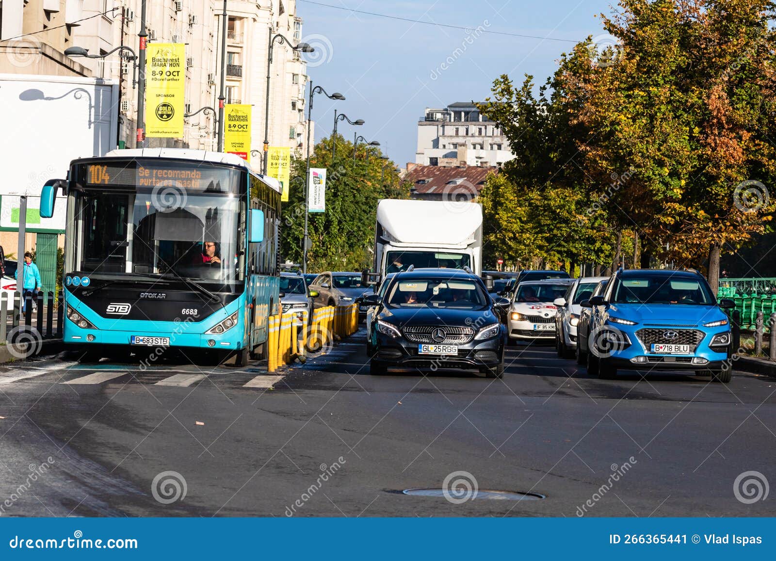 Bus in Traffic. STB Public Transport Bucharest, Romania, 2022 Editorial ...