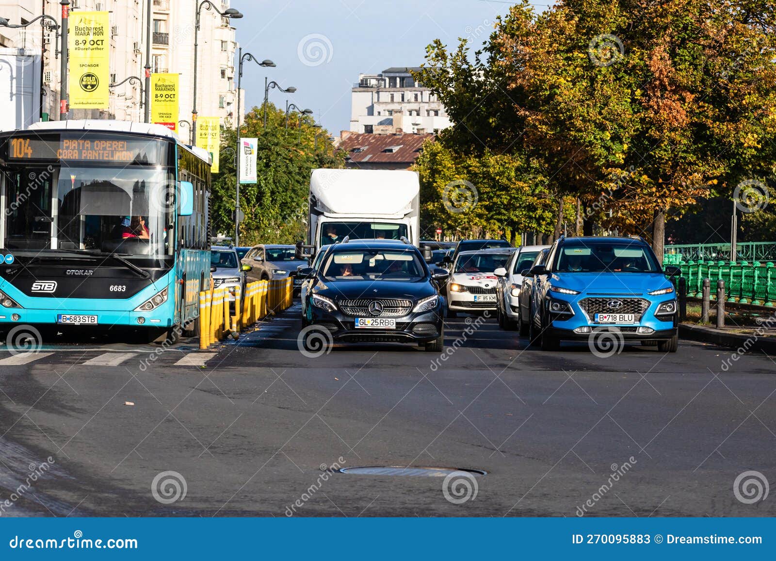 Bus in Traffic. STB Public Transport Bucharest, Romania, 2022 Editorial ...