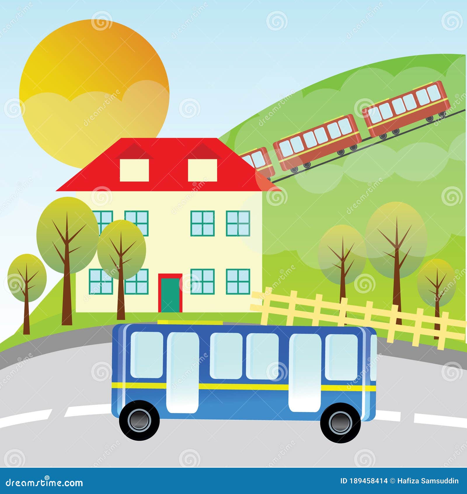 Bus and Train. Vector Illustration Decorative Design Stock Vector ...