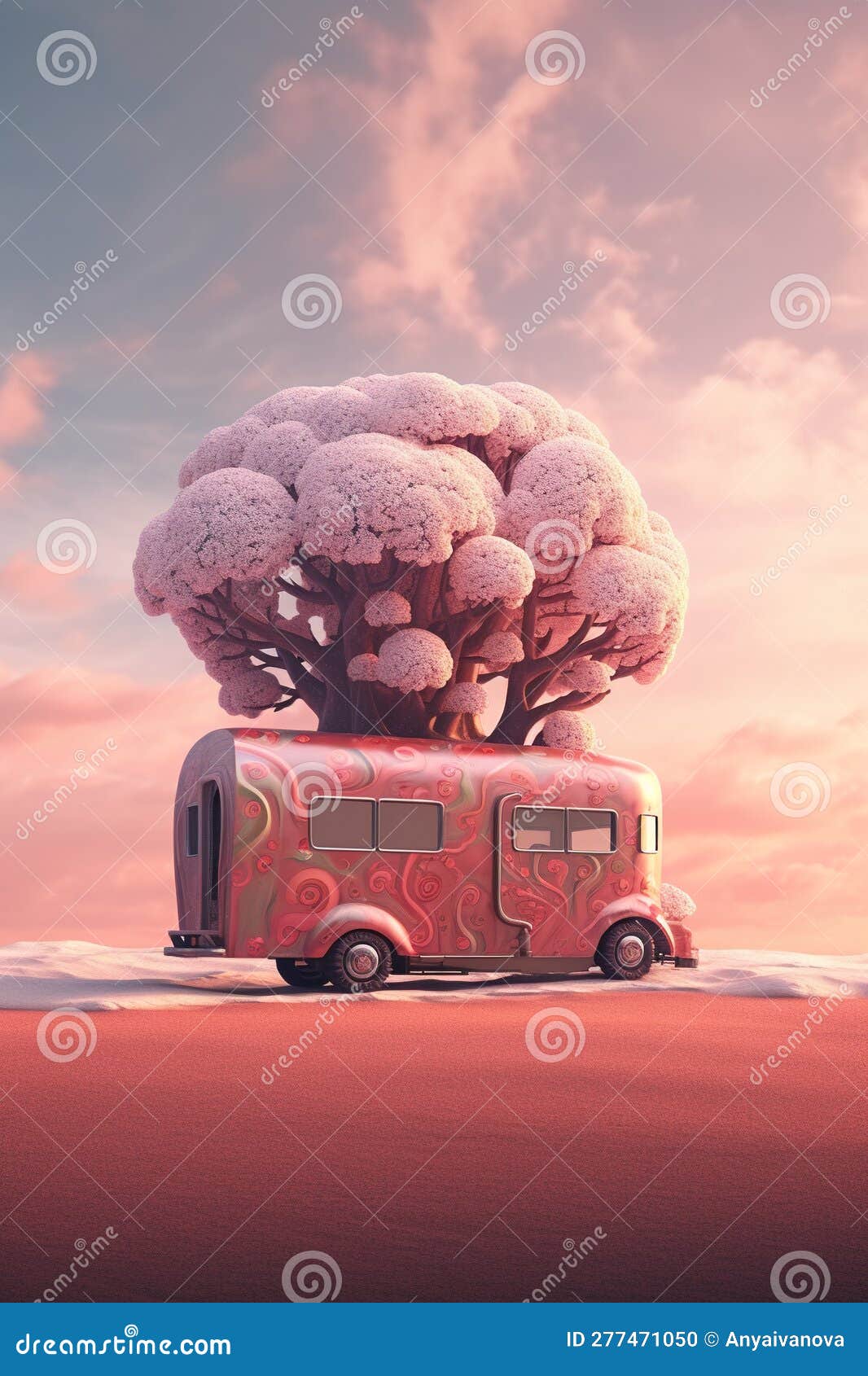 A Bus with a Tree on Top of it. Generative AI Image. Stock Illustration ...