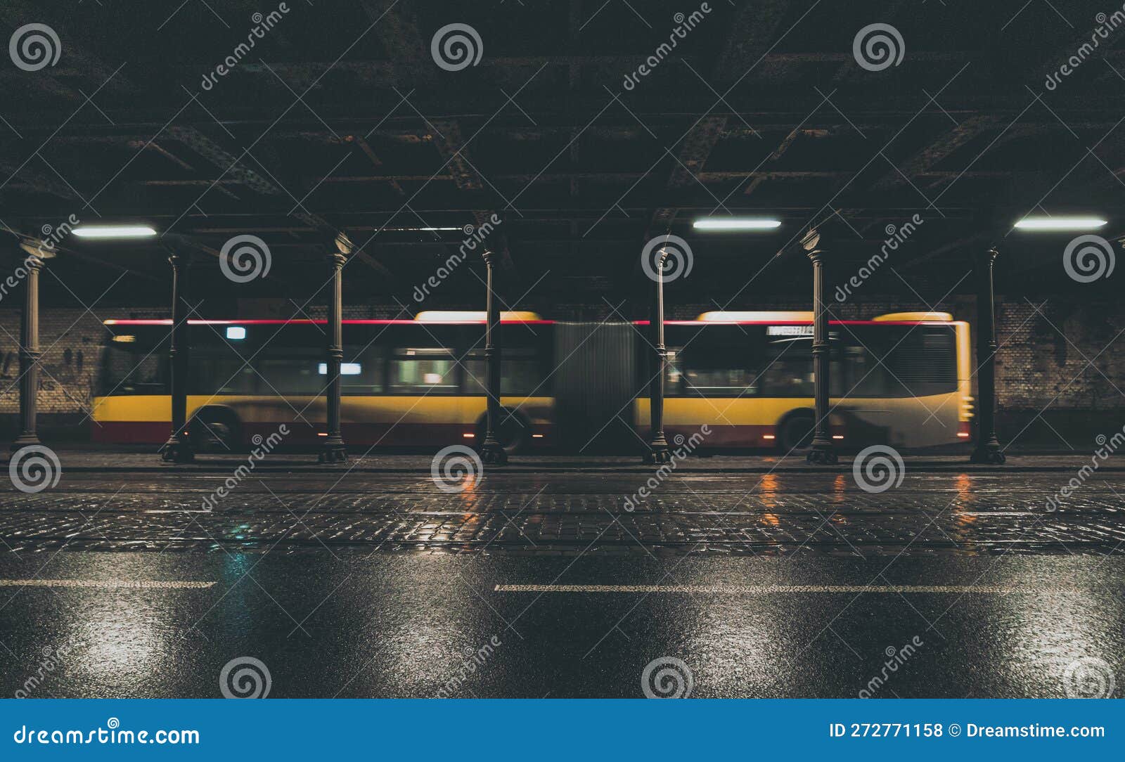 Bus Under the Bridge at Night Stock Photo - Image of night ...