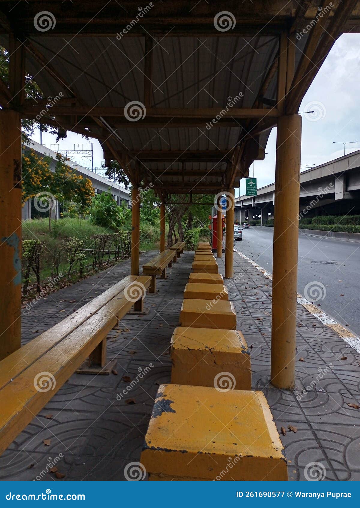 Bus waiting area stock image. Image of fruit, waiting - 261690577
