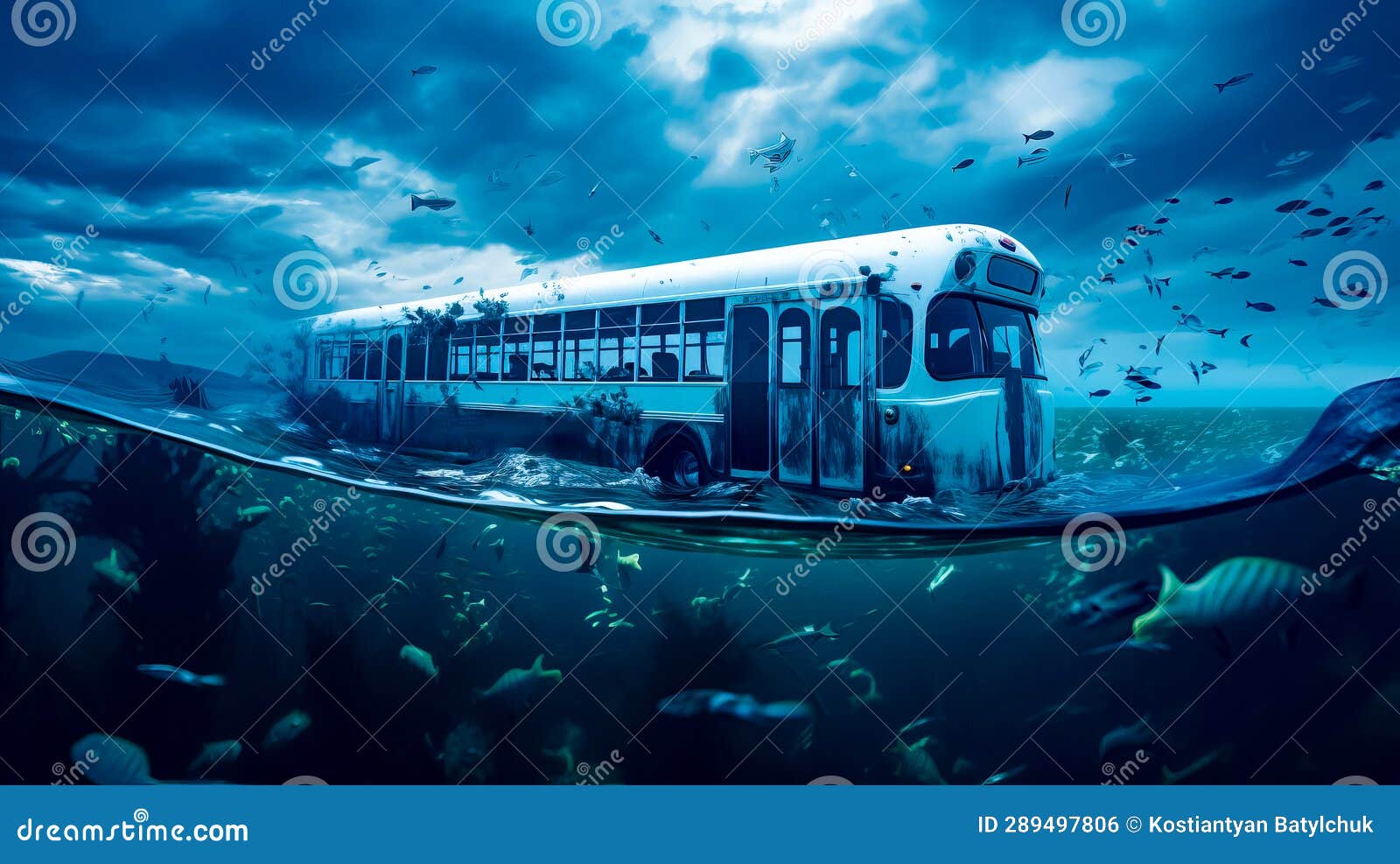Bus that is in the Water with Lot of Fish Around it. Generative AI ...