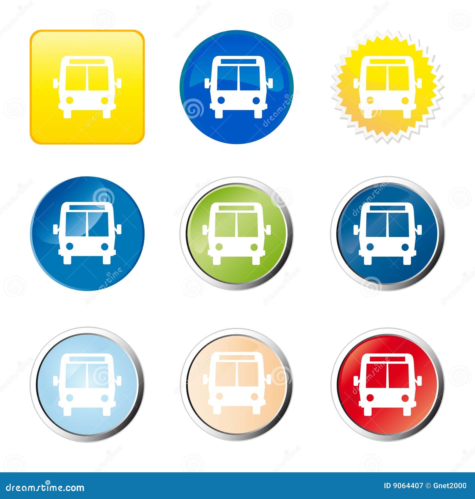 Bus web button stock vector. Illustration of blue, glass - 9064407