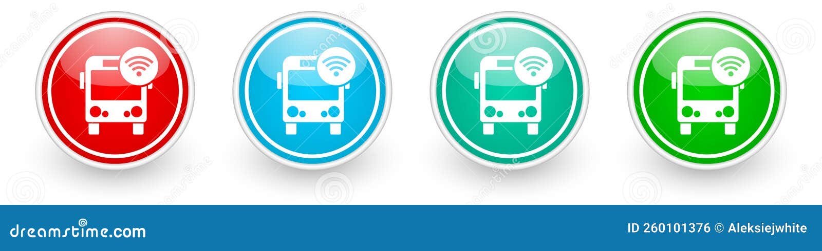 Bus with Wifi Vector Icons, Colorful Glossy Buttons on White Stock ...