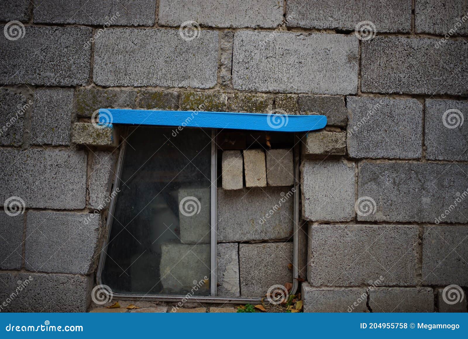Bus Window on the Facade Wall of Cinder Block Stock Photo - Image of ...