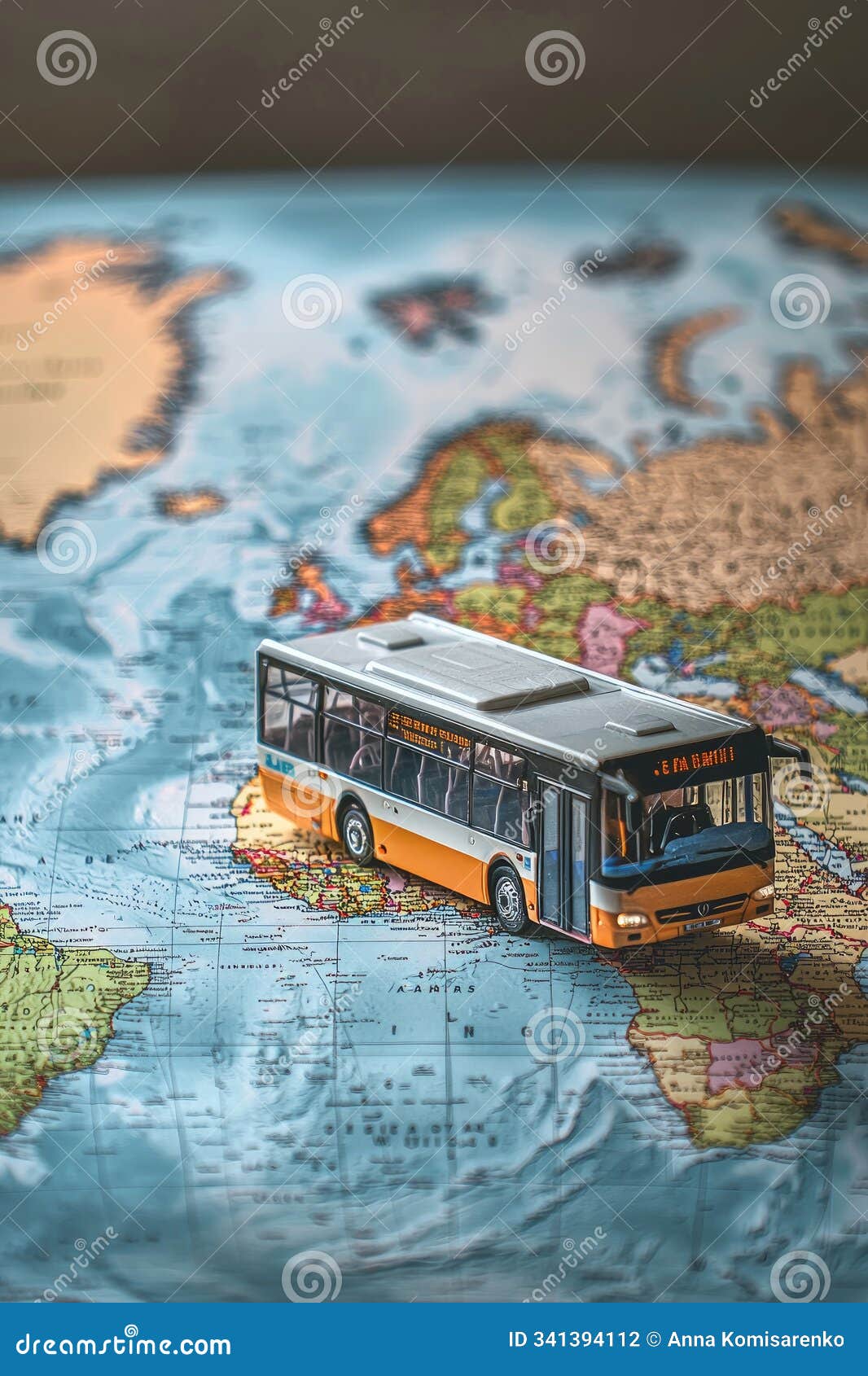 Bus on World Map Travel Concept. Selective Focus Stock Photo - Image of ...