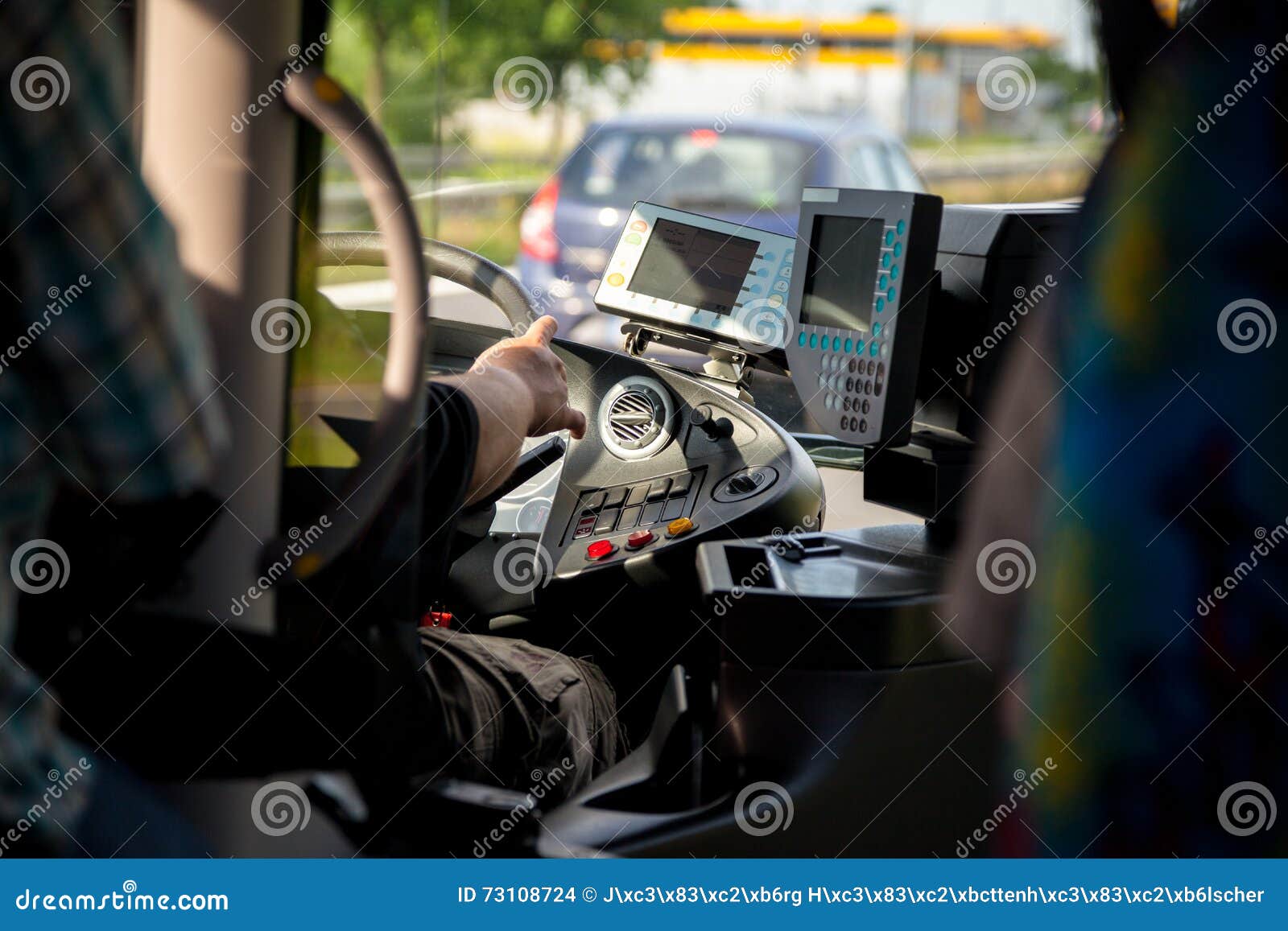 Busdriver in a cockpit stock photo. Image of young, glass - 73108724