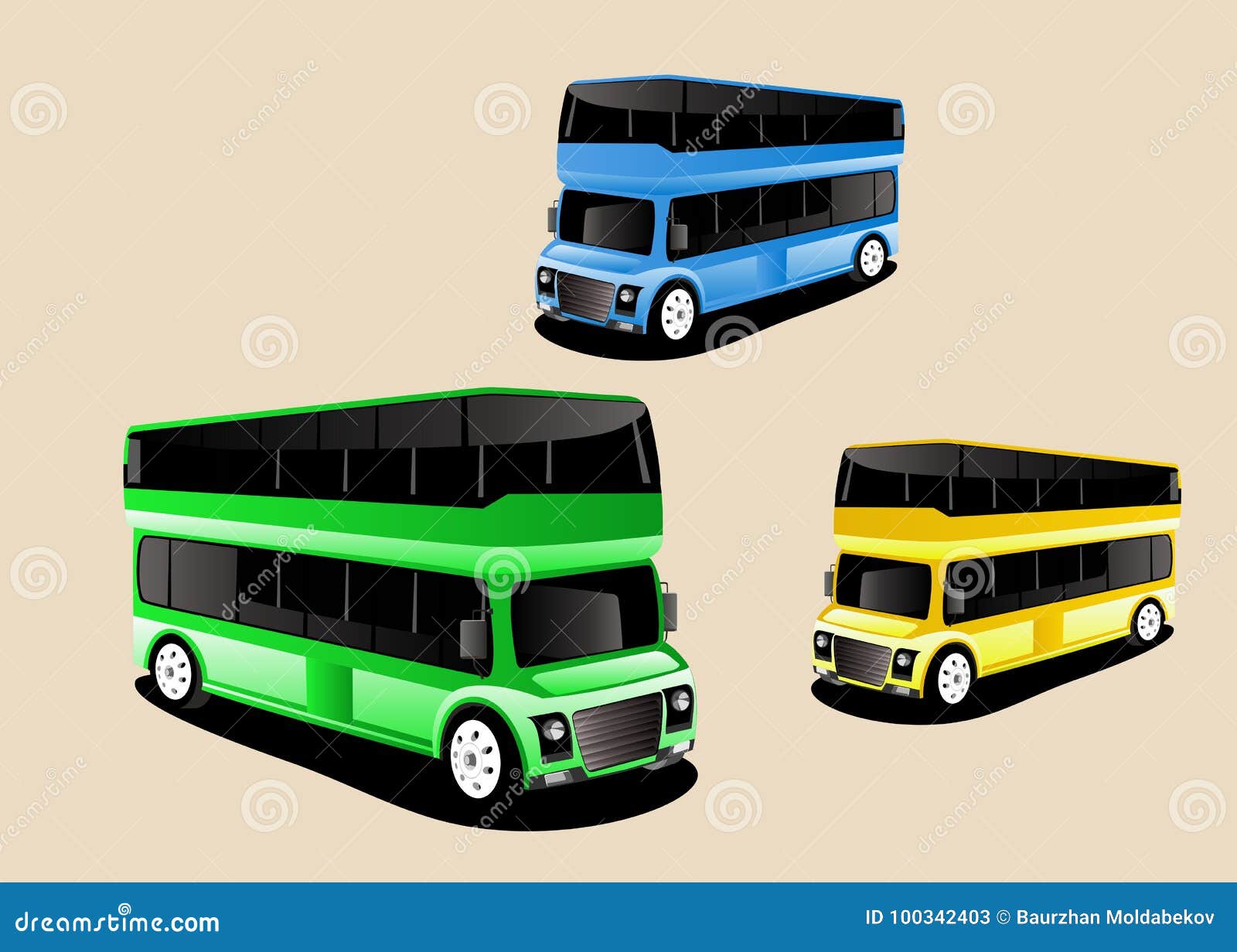 Buses 3d Style, Colored, Set. Green, Yellow, Green Colors Stock Vector ...