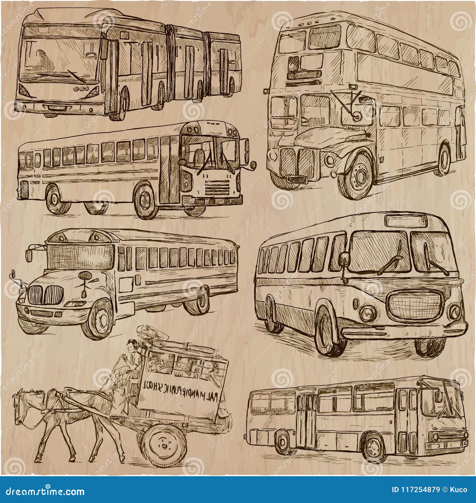 BUSES - an Hand Drawn Vector Collection. Freehand Sketching. Stock ...