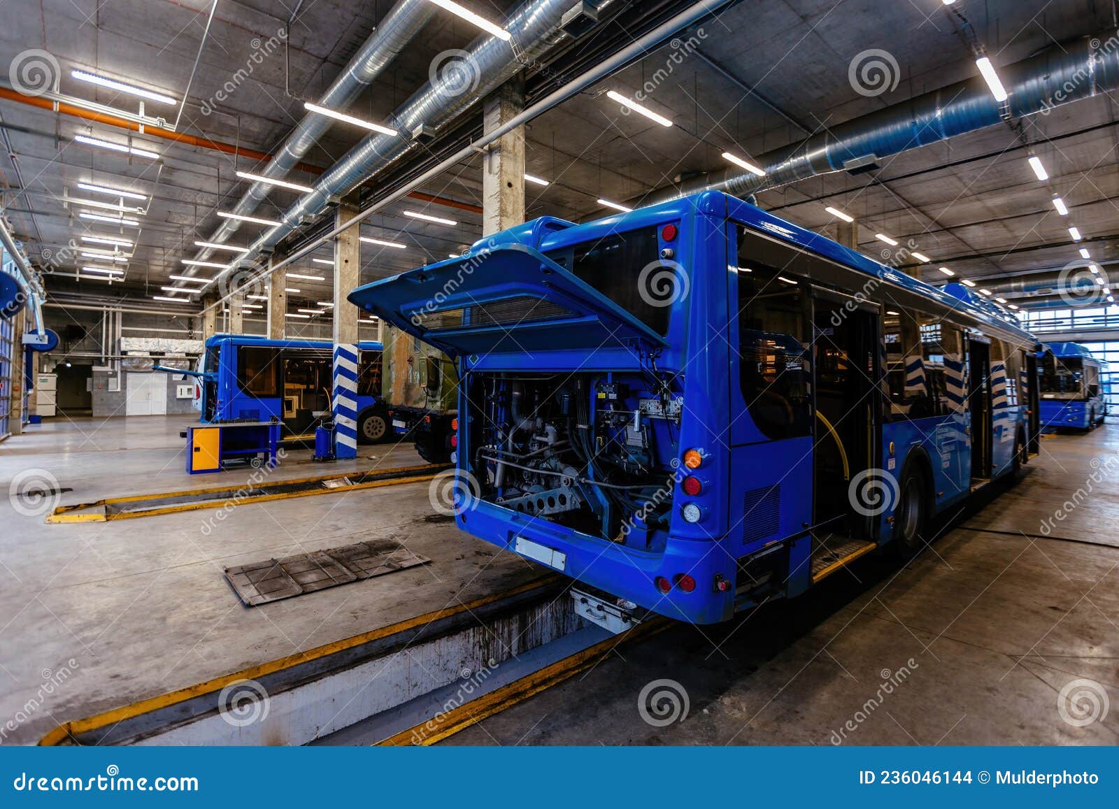Buses in the Modern Repair Service Workshop Stock Photo - Image of ...