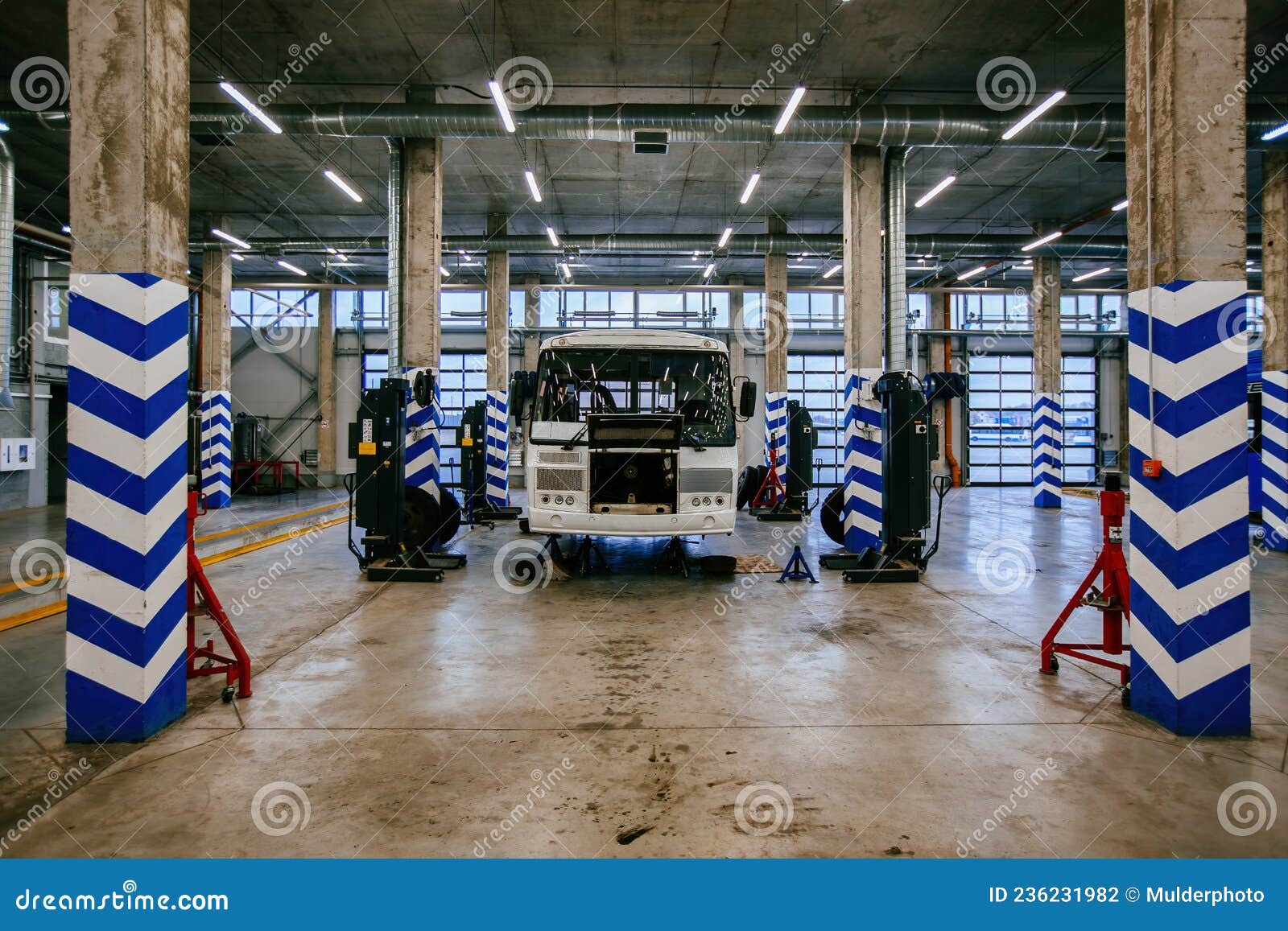 Buses in the Modern Repair Service Workshop Stock Photo - Image of ...