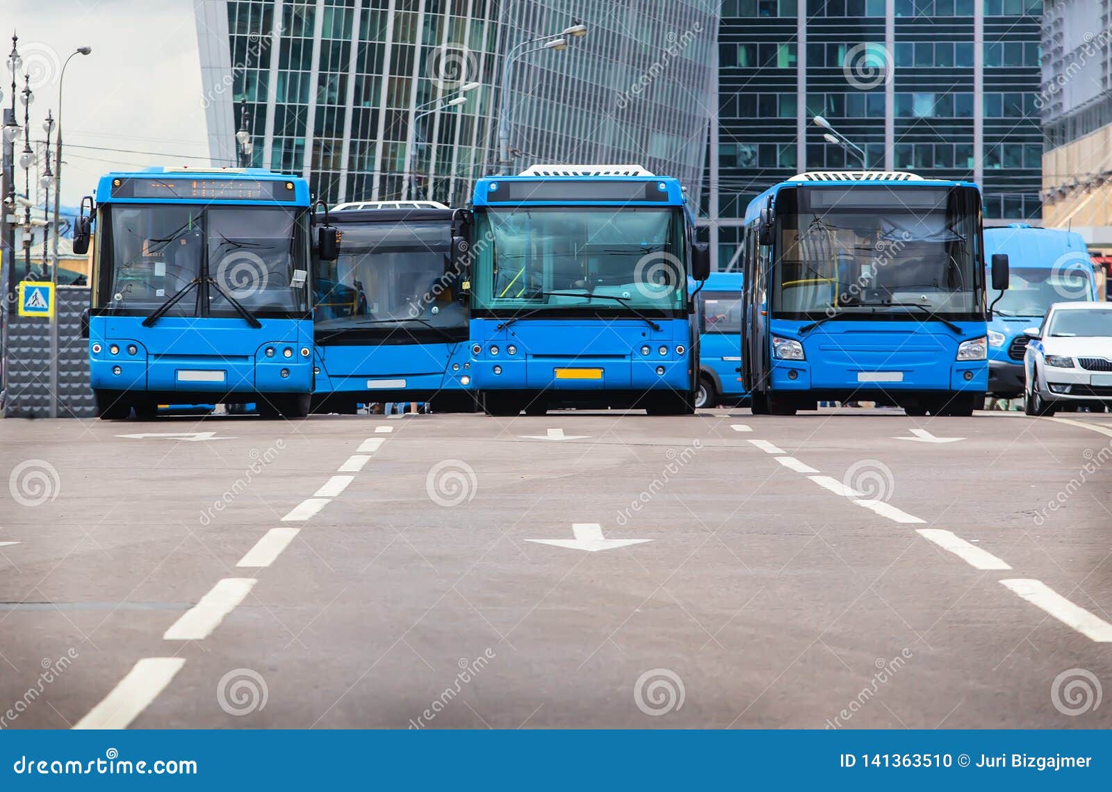 Buses Move Along a Multi-lane Avenue Stock Photo - Image of aerial ...
