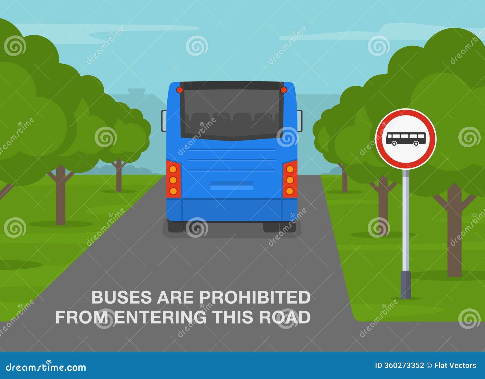 Buses are Prohibited from Entering this Road. Back View of a Passenger ...