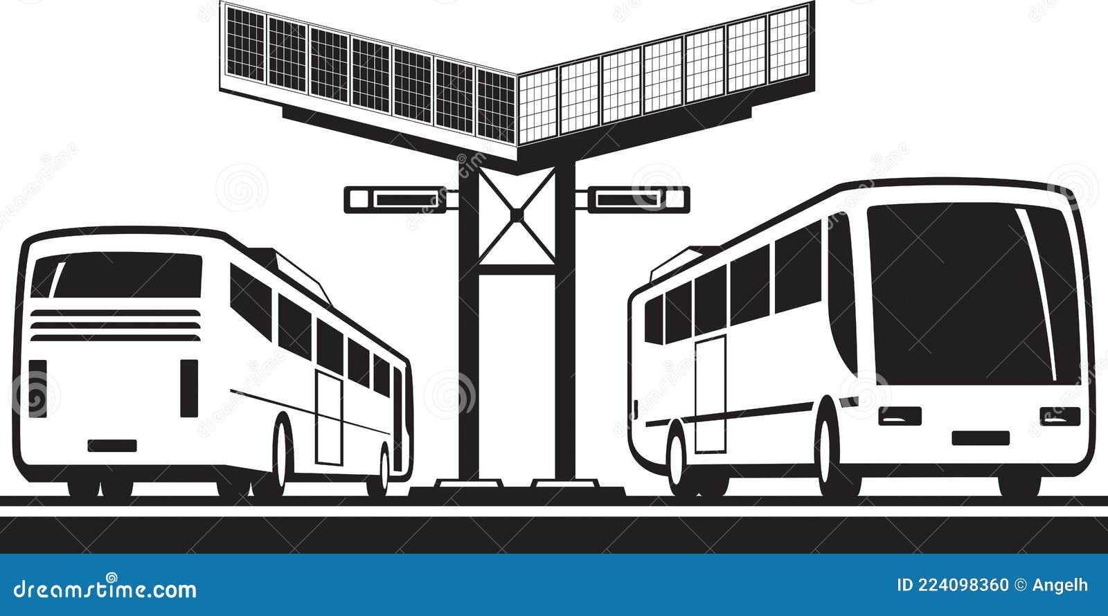 Buses at Station with Solar Panels Stock Vector - Illustration of green ...