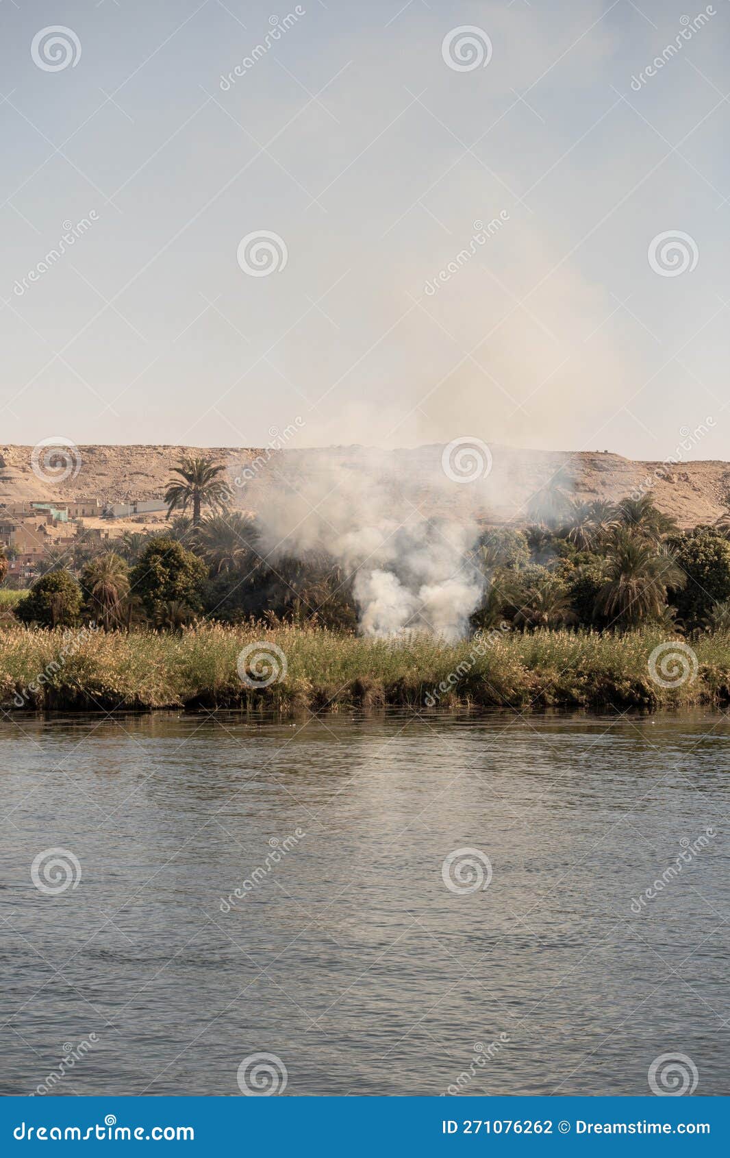 Bush Fire in Africa by the Nile Stock Photo - Image of lake, group ...