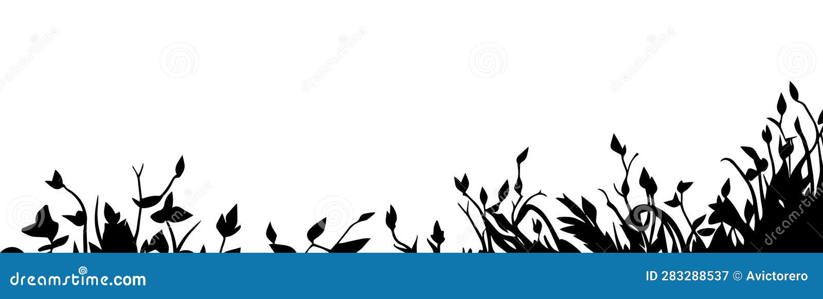 Bush and Grass Vegetation Border Silhouette Stock Vector - Illustration ...