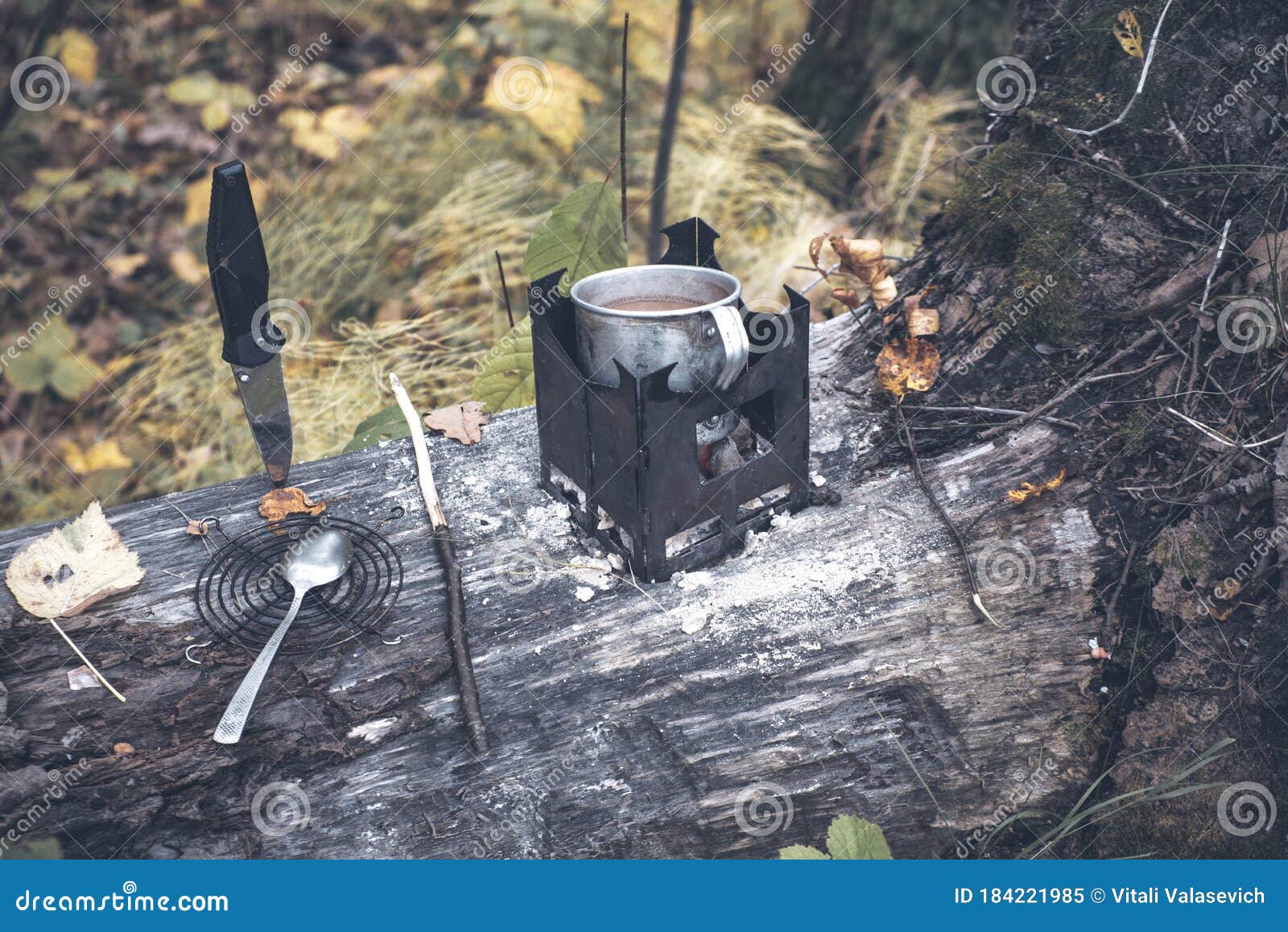 Bushcraft. Cooking and Coffee in the Autumn Forest Stock Image - Image ...