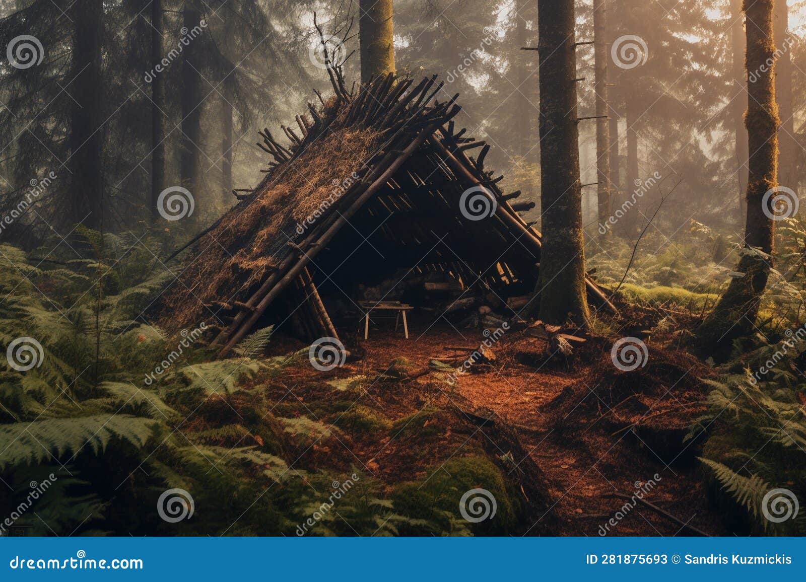 Bushcraft Wickiup Shelter in the Forest. Generative AI Stock ...