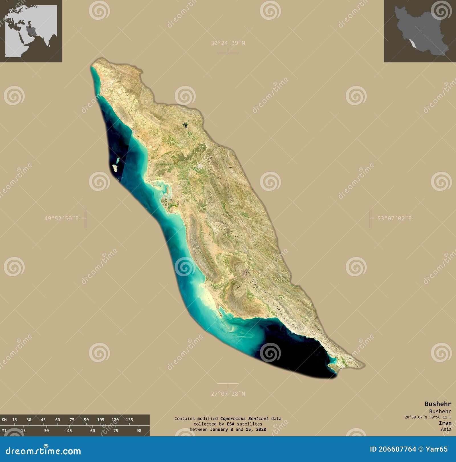 Bushehr, Iran - Composition. Sentinel-2 Satellite Stock Illustration ...