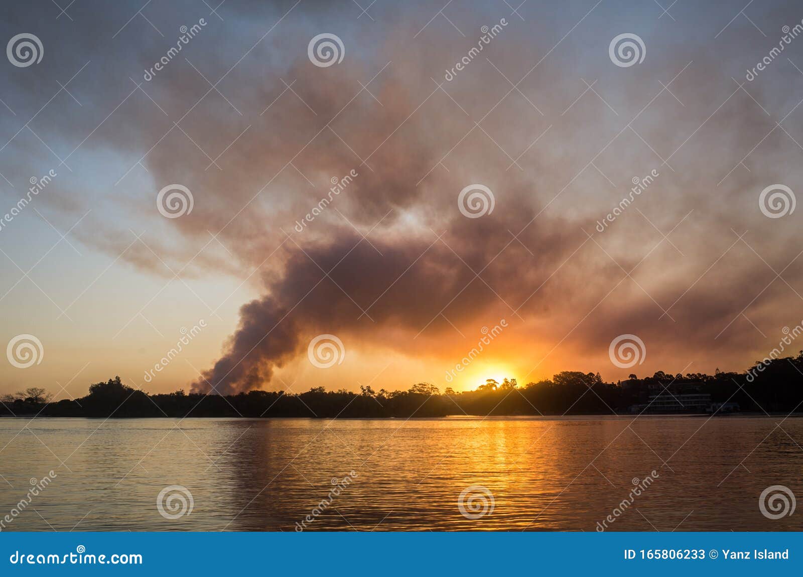 Bushfire Over the River in the Sky Stock Image - Image of lake ...