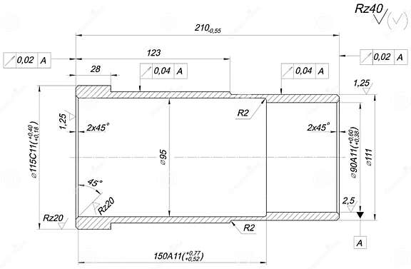 Bushing Sketch. Engineering Drawing Stock Vector - Illustration of ...