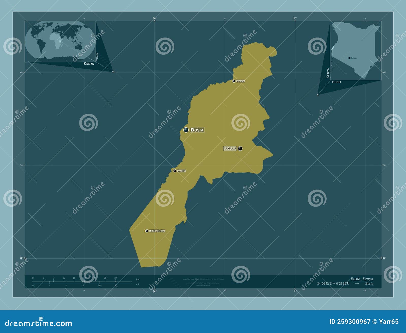 Busia, Kenya. Solid. Labelled Points of Cities Stock Illustration ...