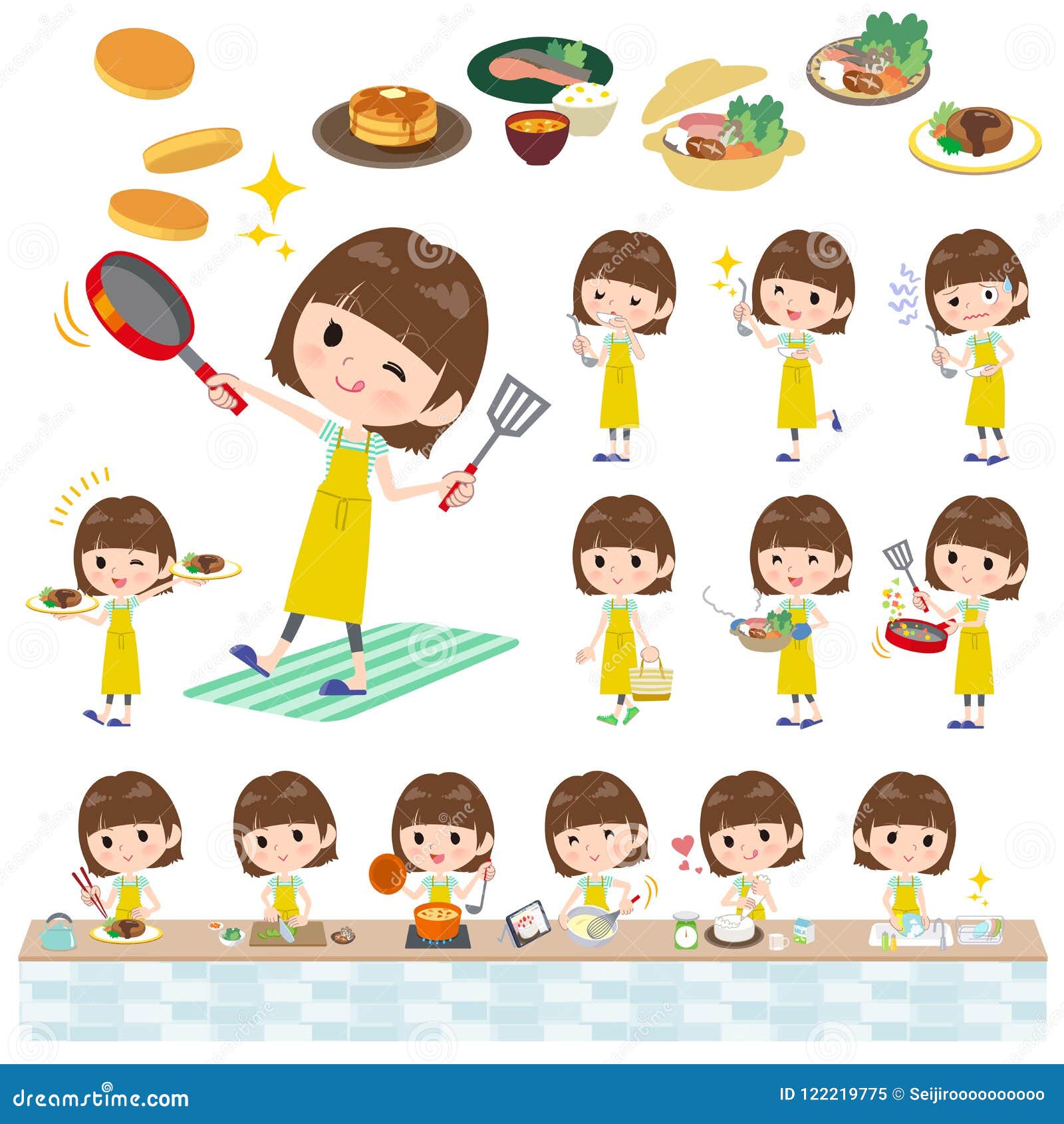 Busigt Barn Som Women_cooking Vektor Illustrationer - Illustration av ...