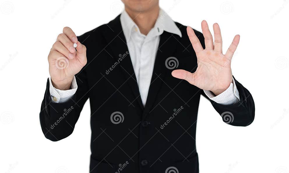 Businees Man with Hand Action Isolate Stock Photo - Image of screen ...