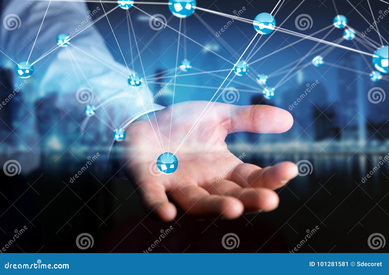 Businesman Using Flying Network Balls Connection 3D Rendering Stock ...