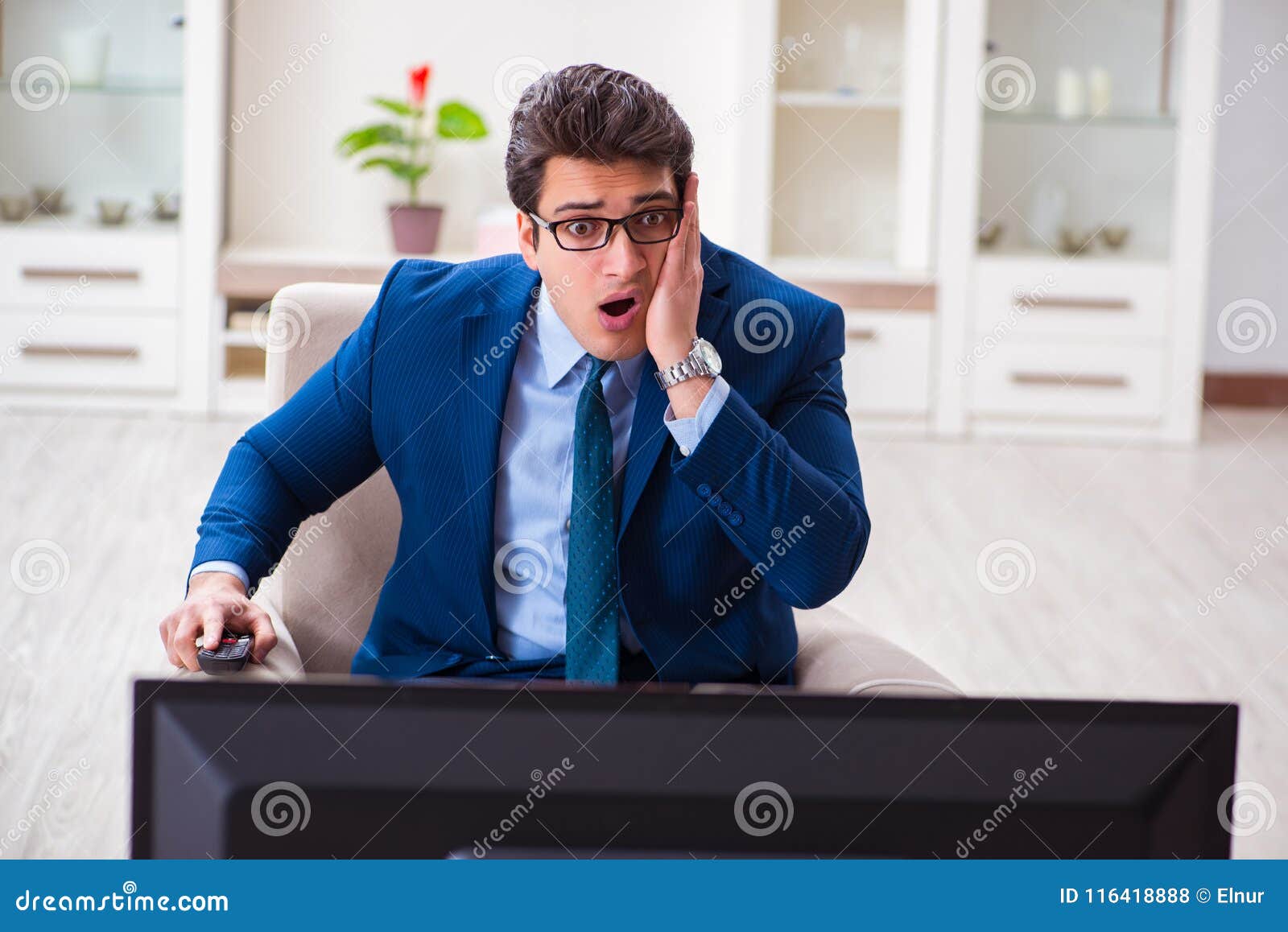 The Businesman Watching Tv in Office Stock Photo - Image of manager ...