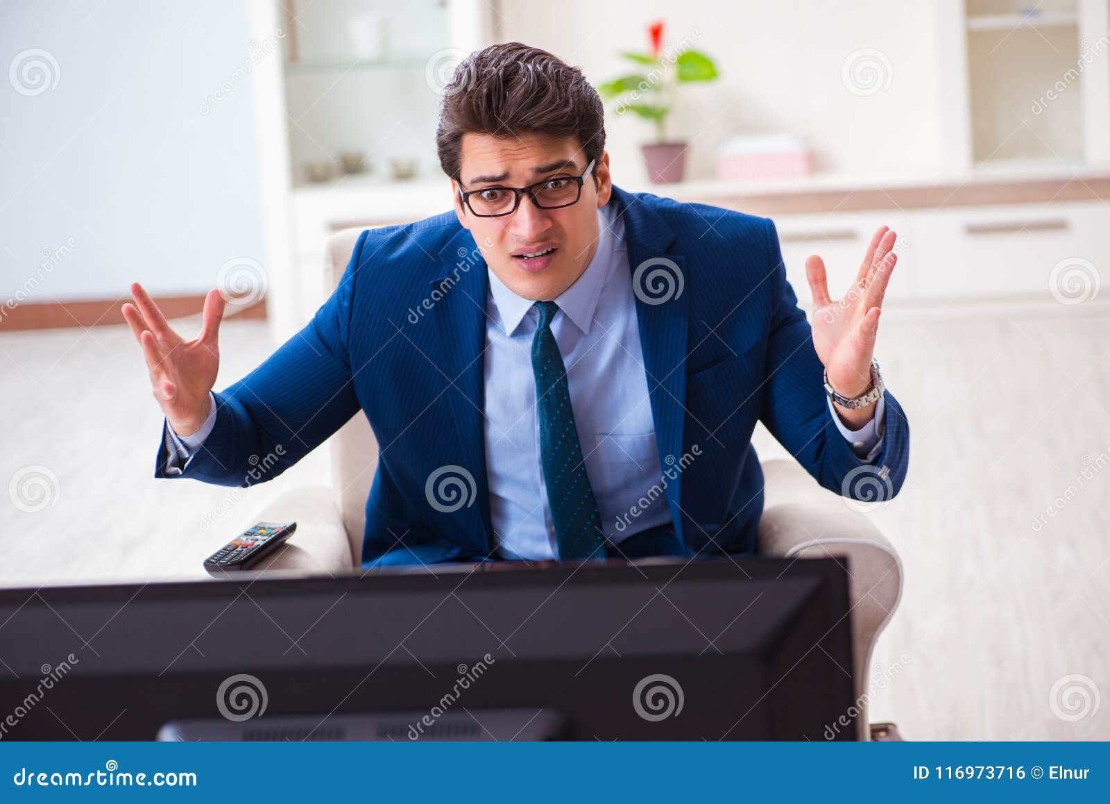 The Businesman Watching Tv in Office Stock Photo - Image of display ...
