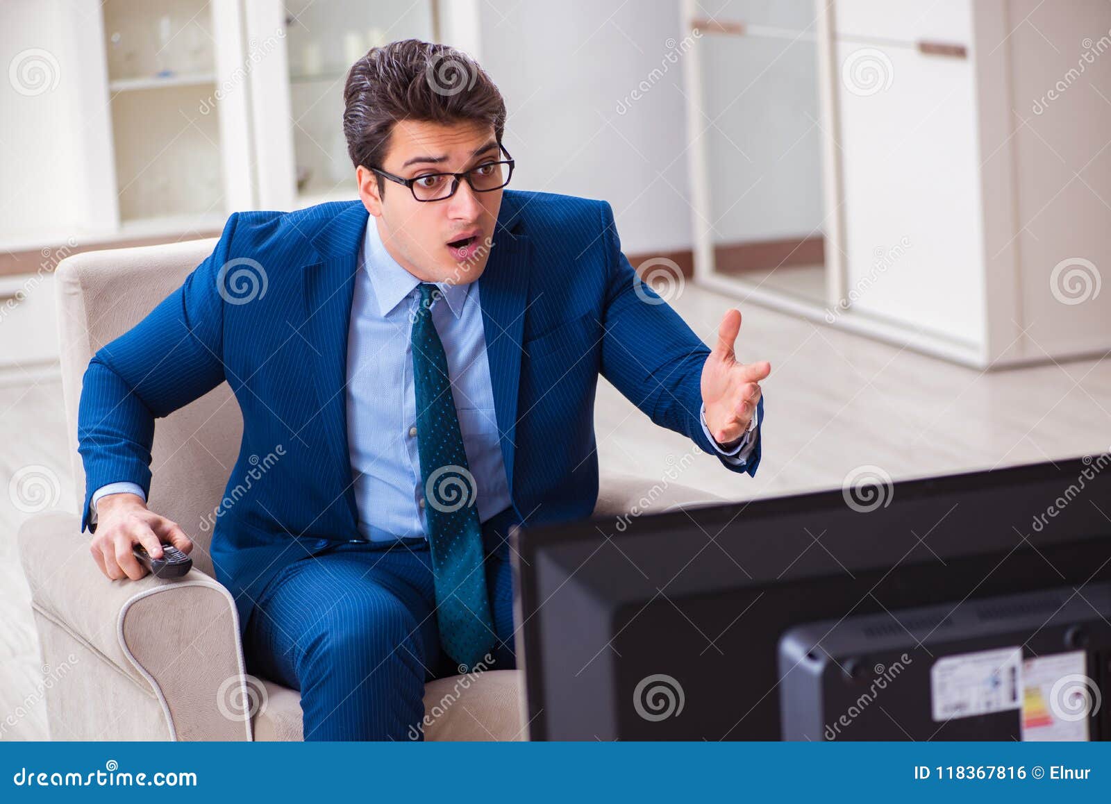 The Businesman Watching Tv in Office Stock Photo - Image of channel ...