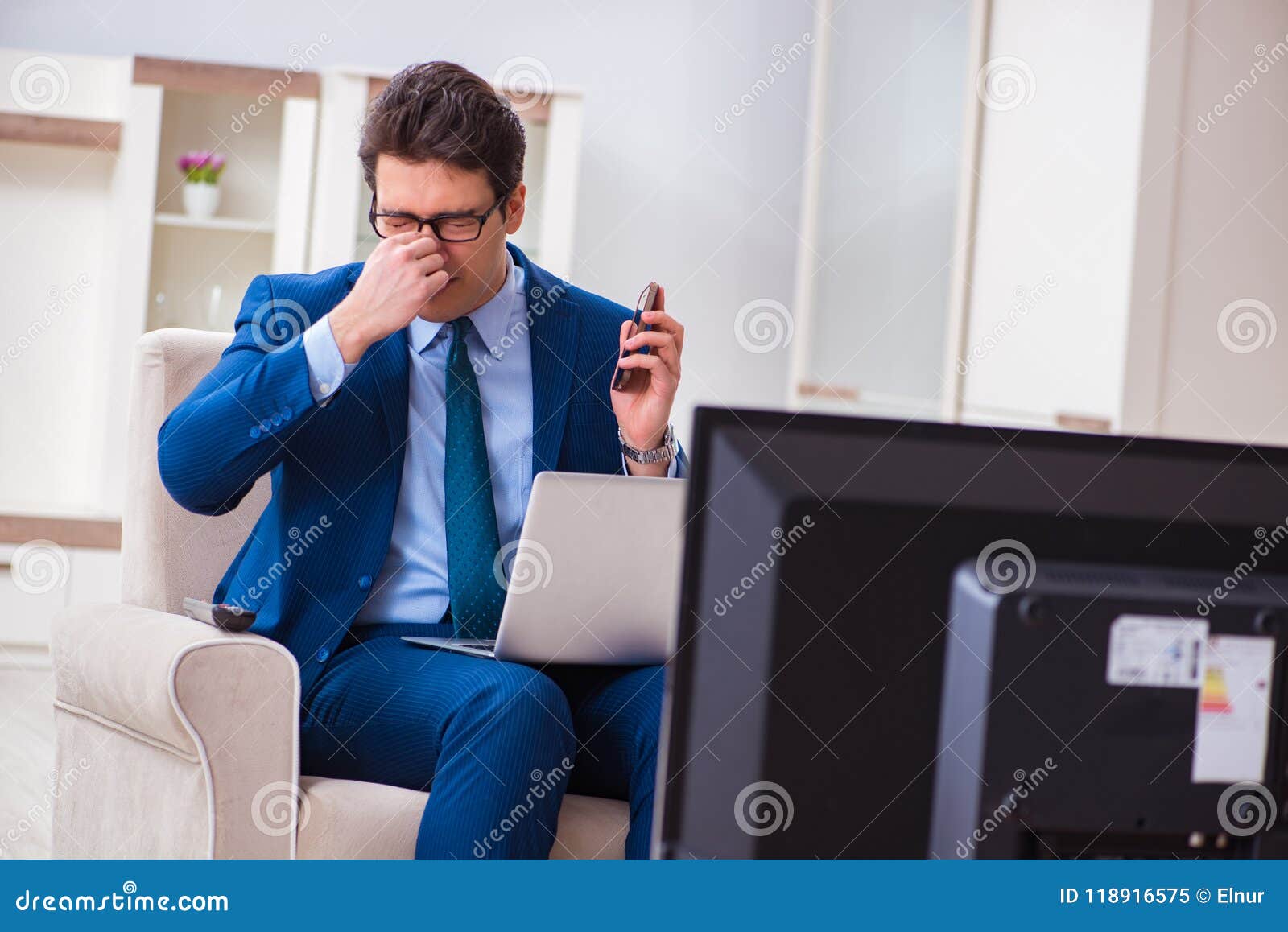 The Businesman Watching Tv in Office Stock Image - Image of enjoyment ...