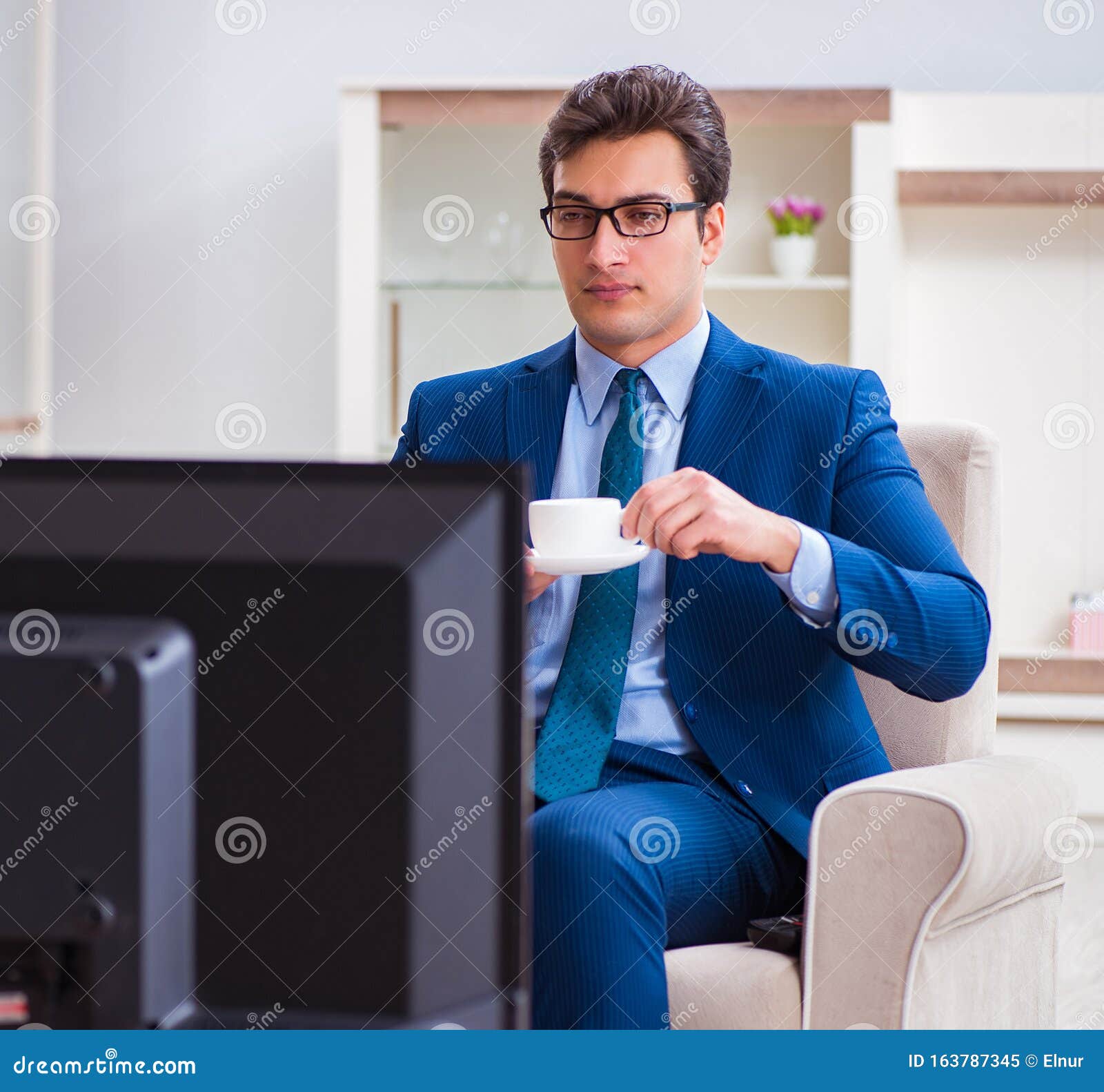 Businesman Watching Tv in Office Stock Image - Image of absenteeism ...
