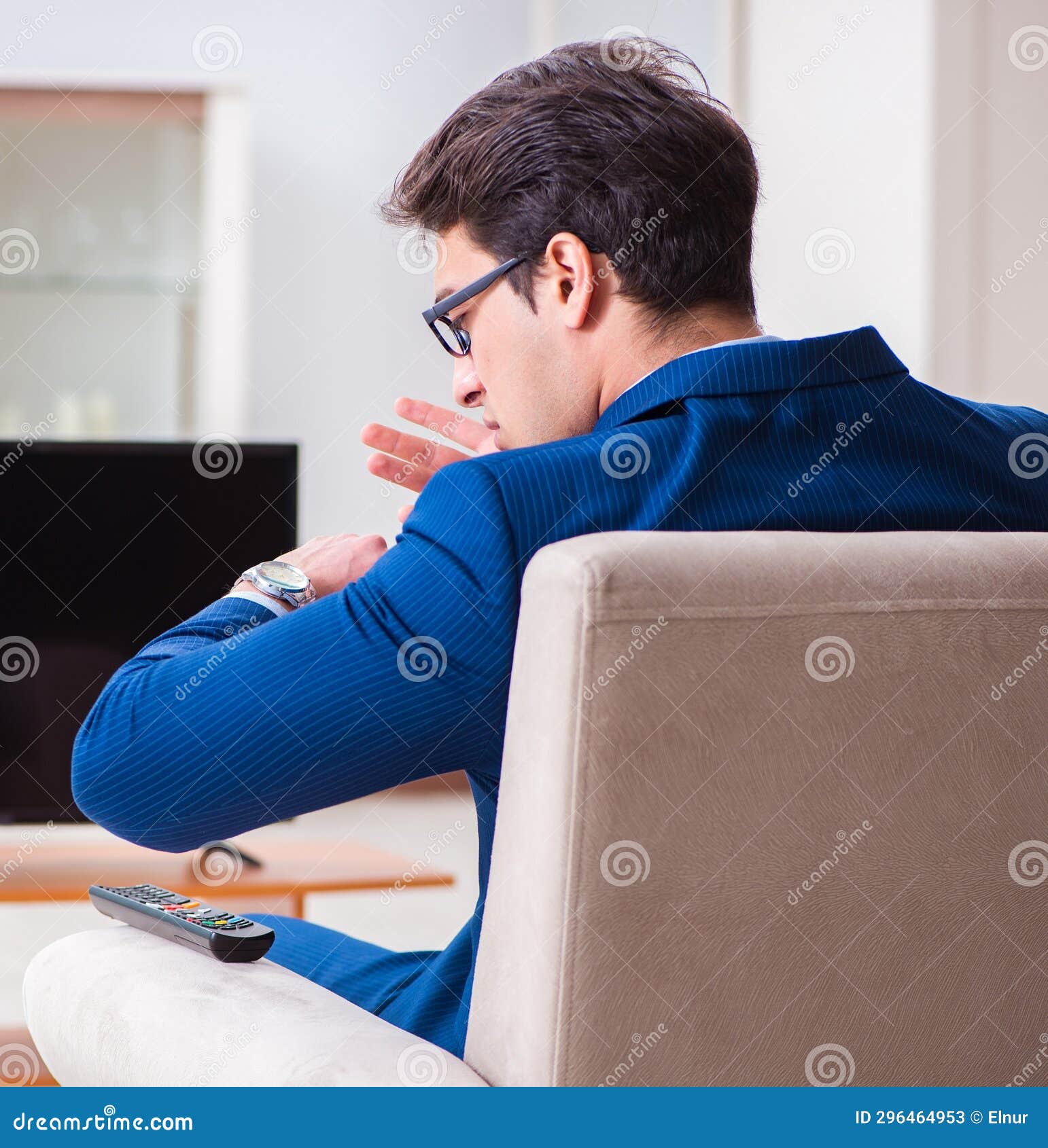 Businesman Watching Tv in Office Stock Image - Image of living ...
