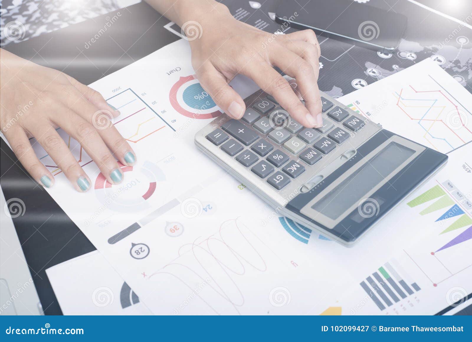 Business Accountant with Document Graph Making Calculations Stock Image ...