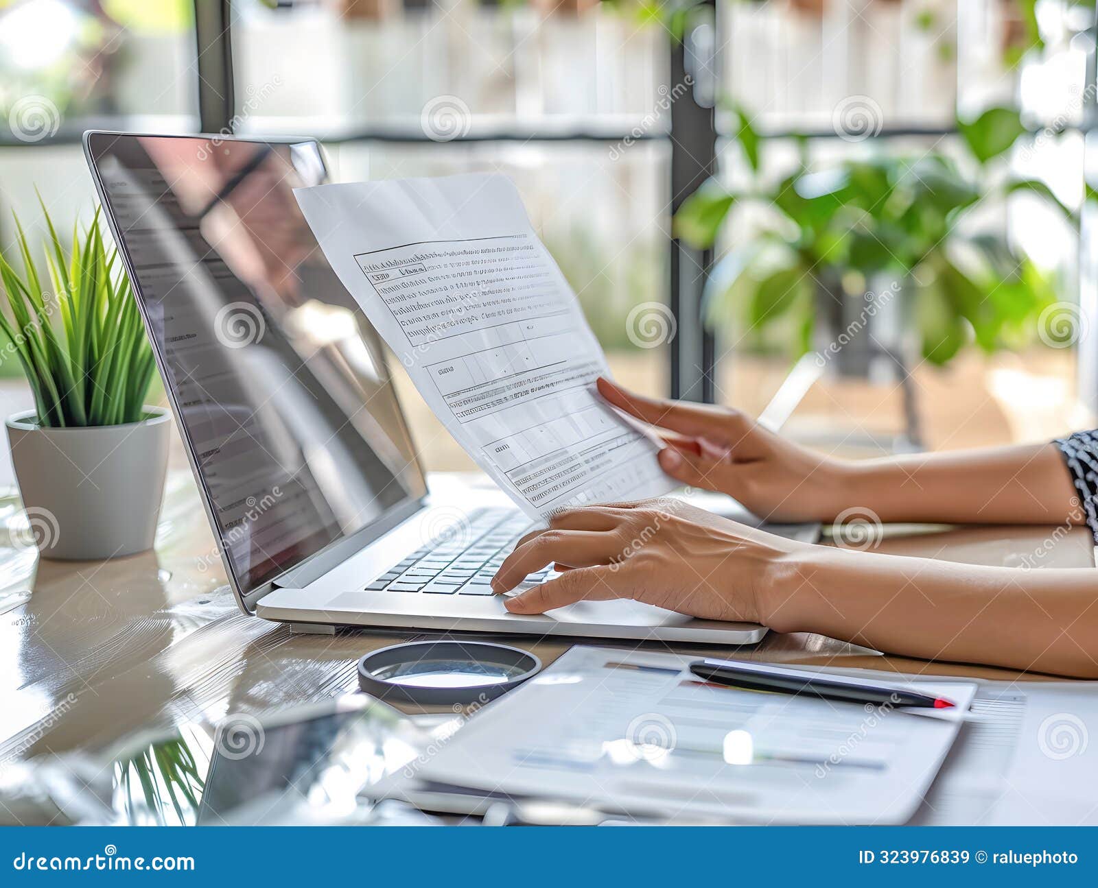 Business Accountant Using Electronic Bill on Laptop Computer Stock ...