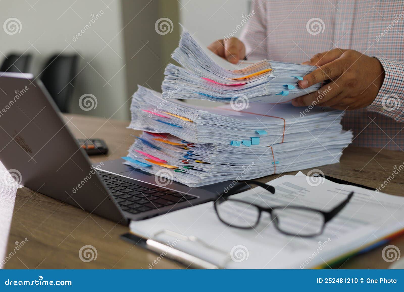 Business Administration and Data Documents on Office Desk, Stack of ...