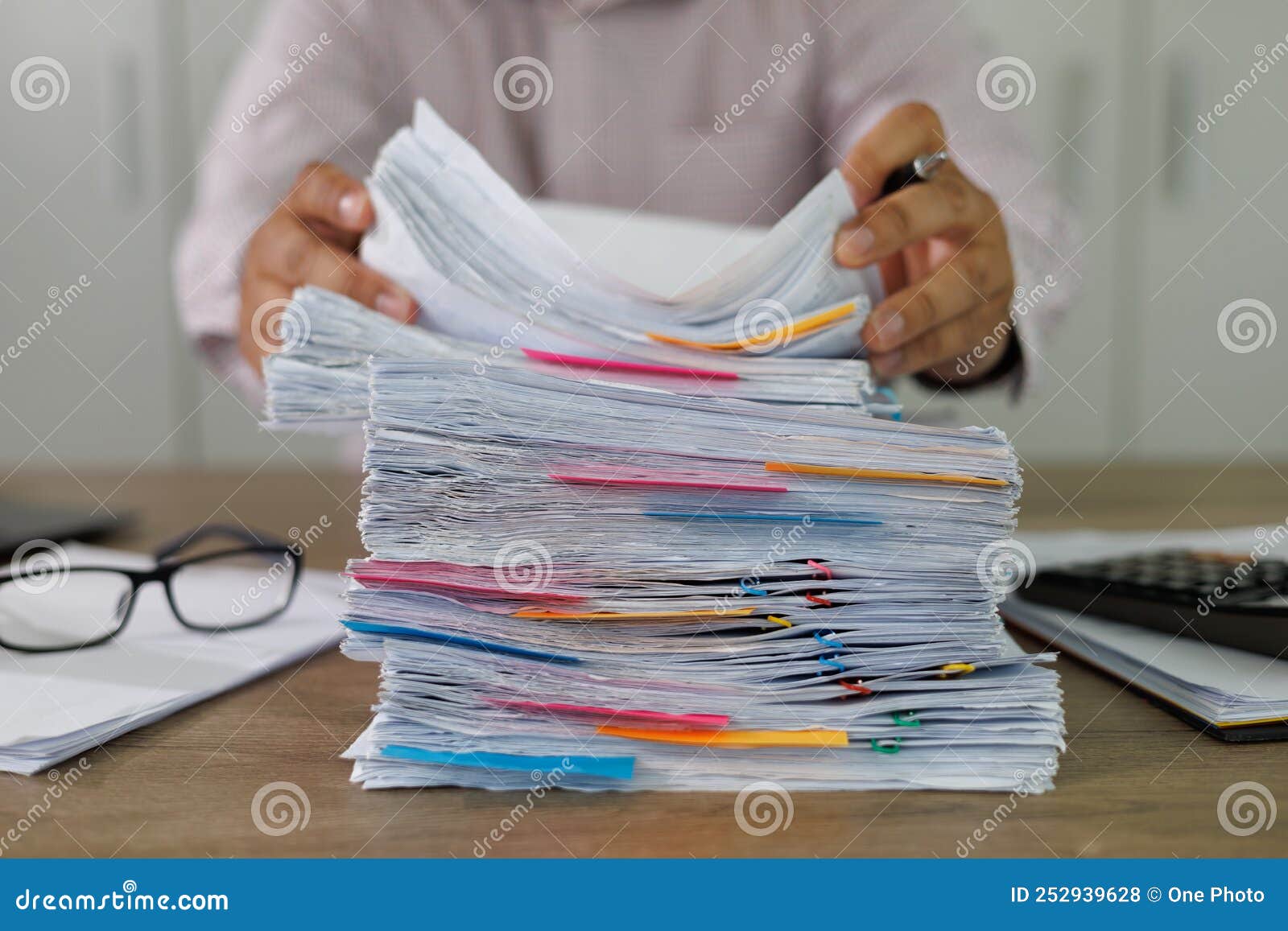 Business Administration and Data Documents on Office Desk, Stack of ...